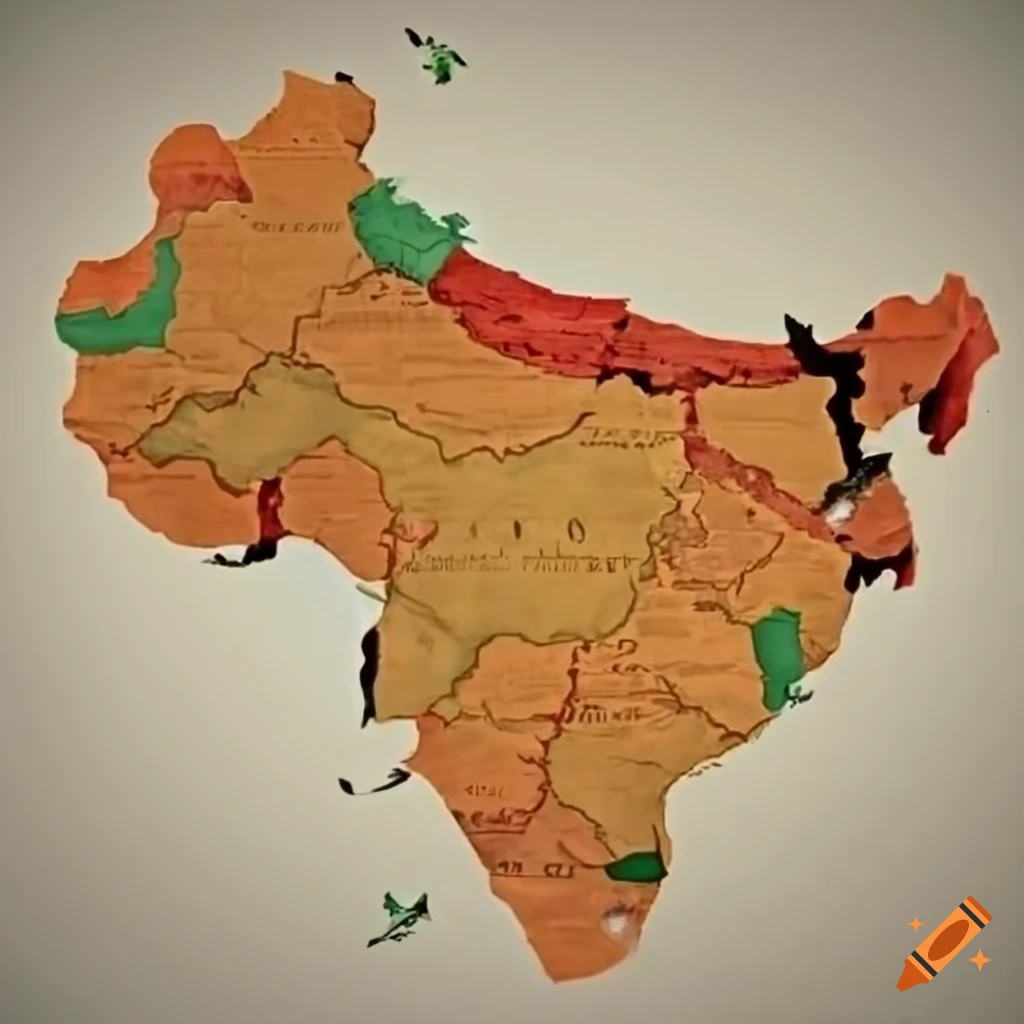 Vintage looking map of india with borders and major city names with ...