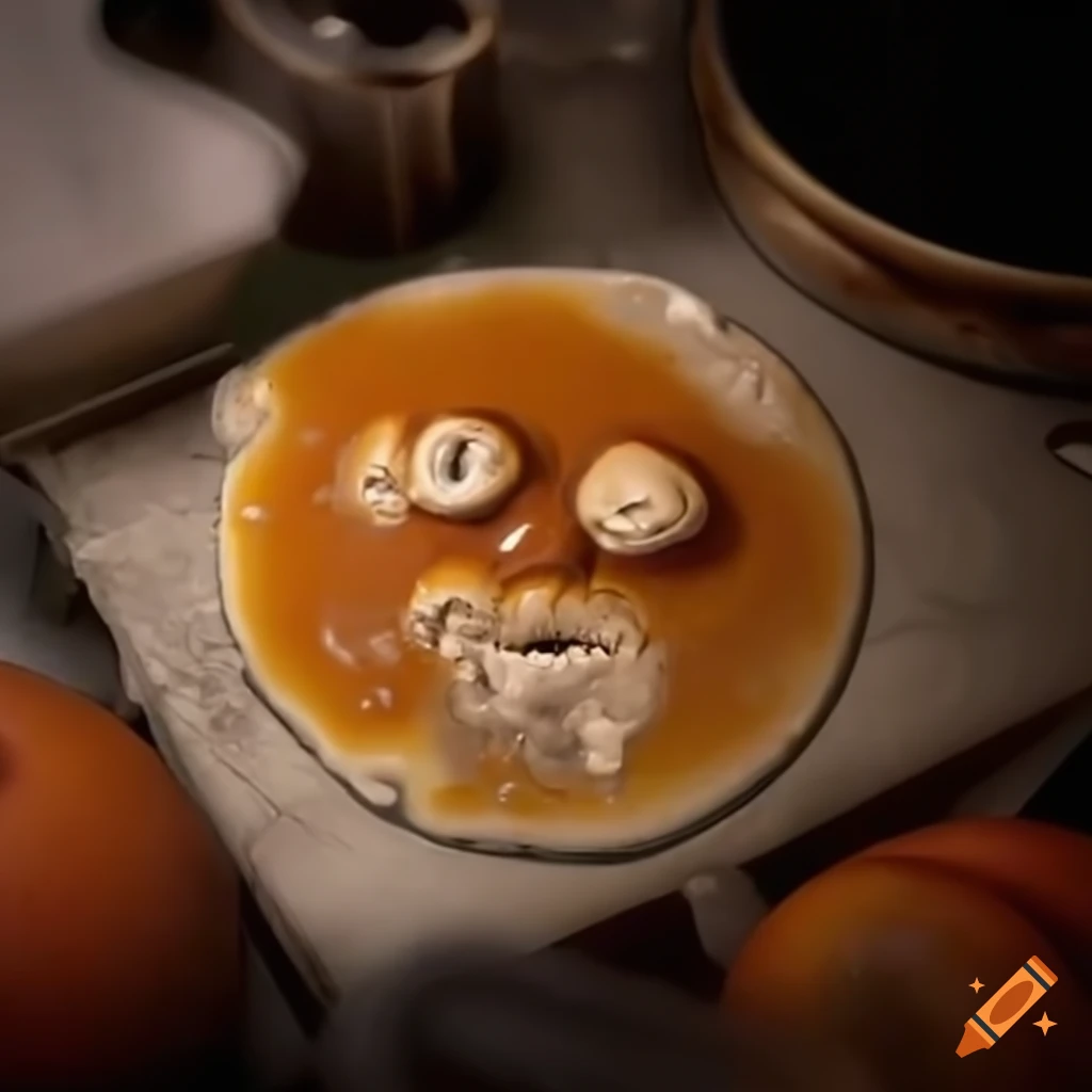 Close-up of a moldy and creepy piece of food on Craiyon