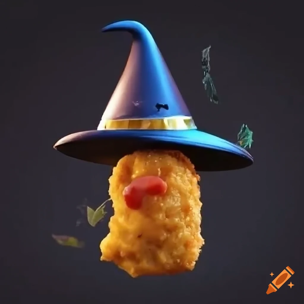Witch hat-wearing chicken nugget on Craiyon