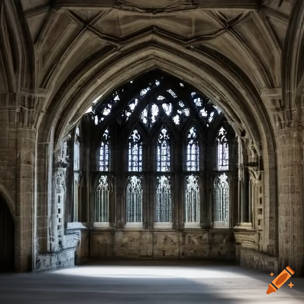 Image of a gothic castle hall with volumetric lighting on Craiyon