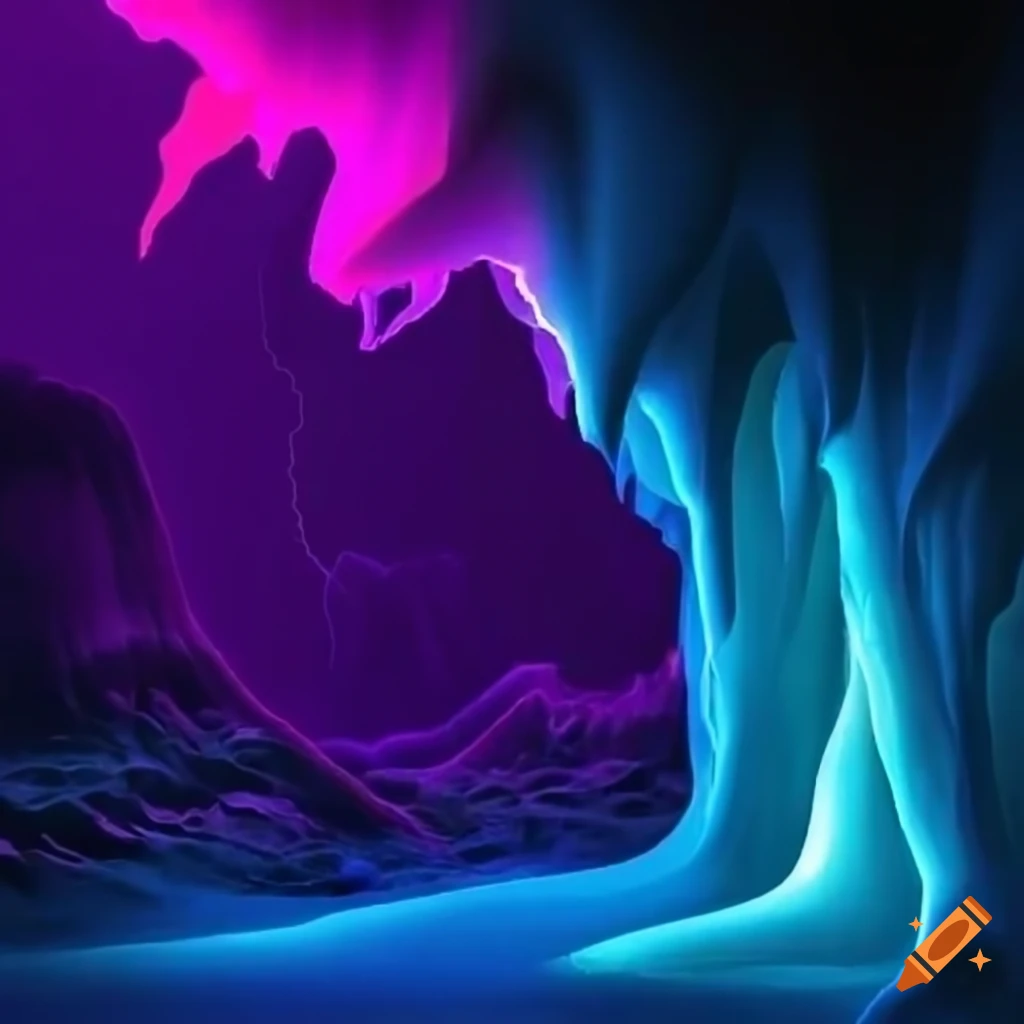 Neon caves in a thunderstorm