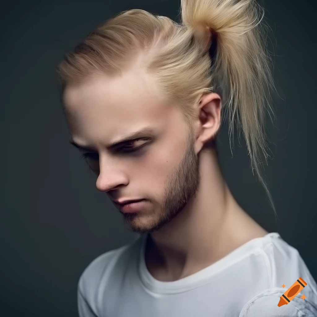 Portrait of a young man with a ponytail and a beard on Craiyon