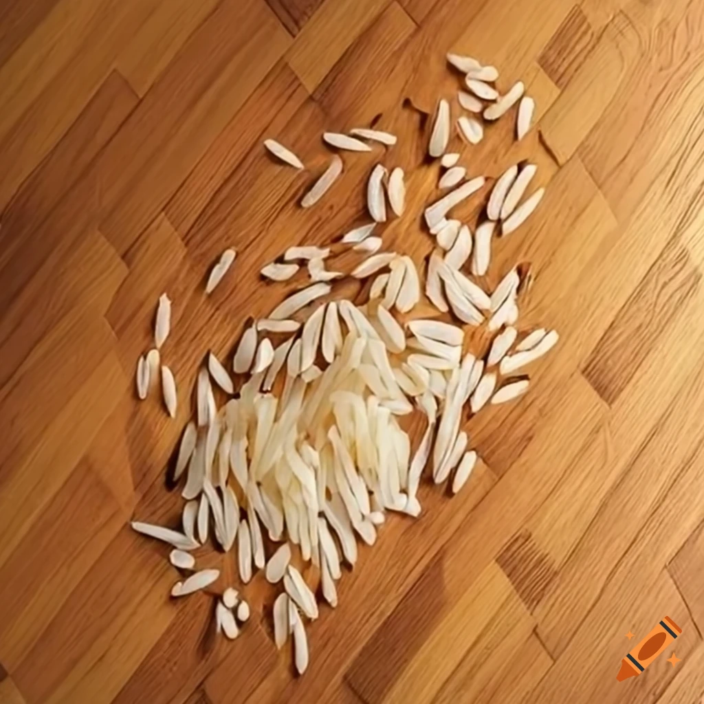Rice scattered on wooden floor
