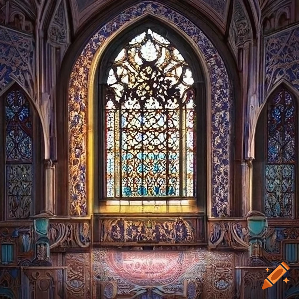 High resolution gothic window with islamic art