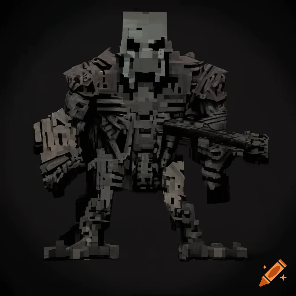 Dark fantasy character concept art with giant gun on Craiyon