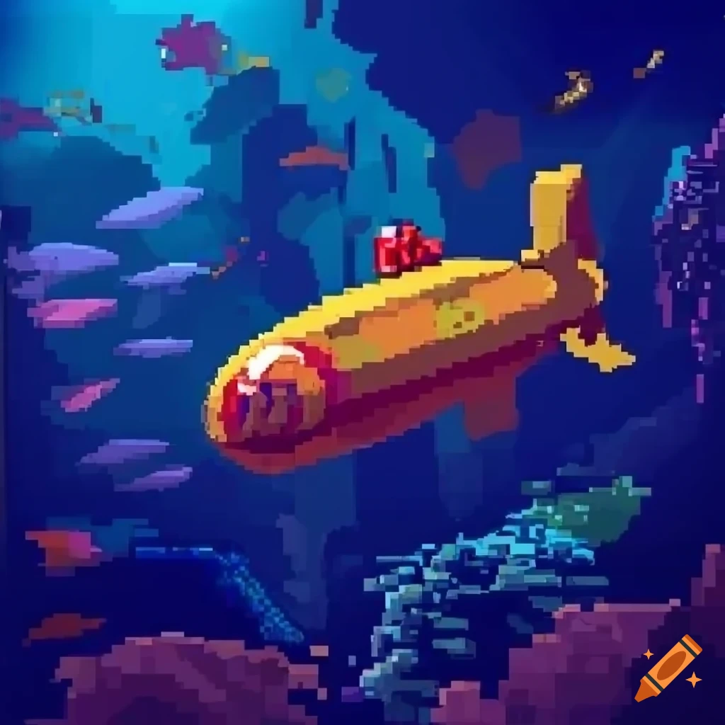 Pixelart of an underwater submarine game inventory on Craiyon