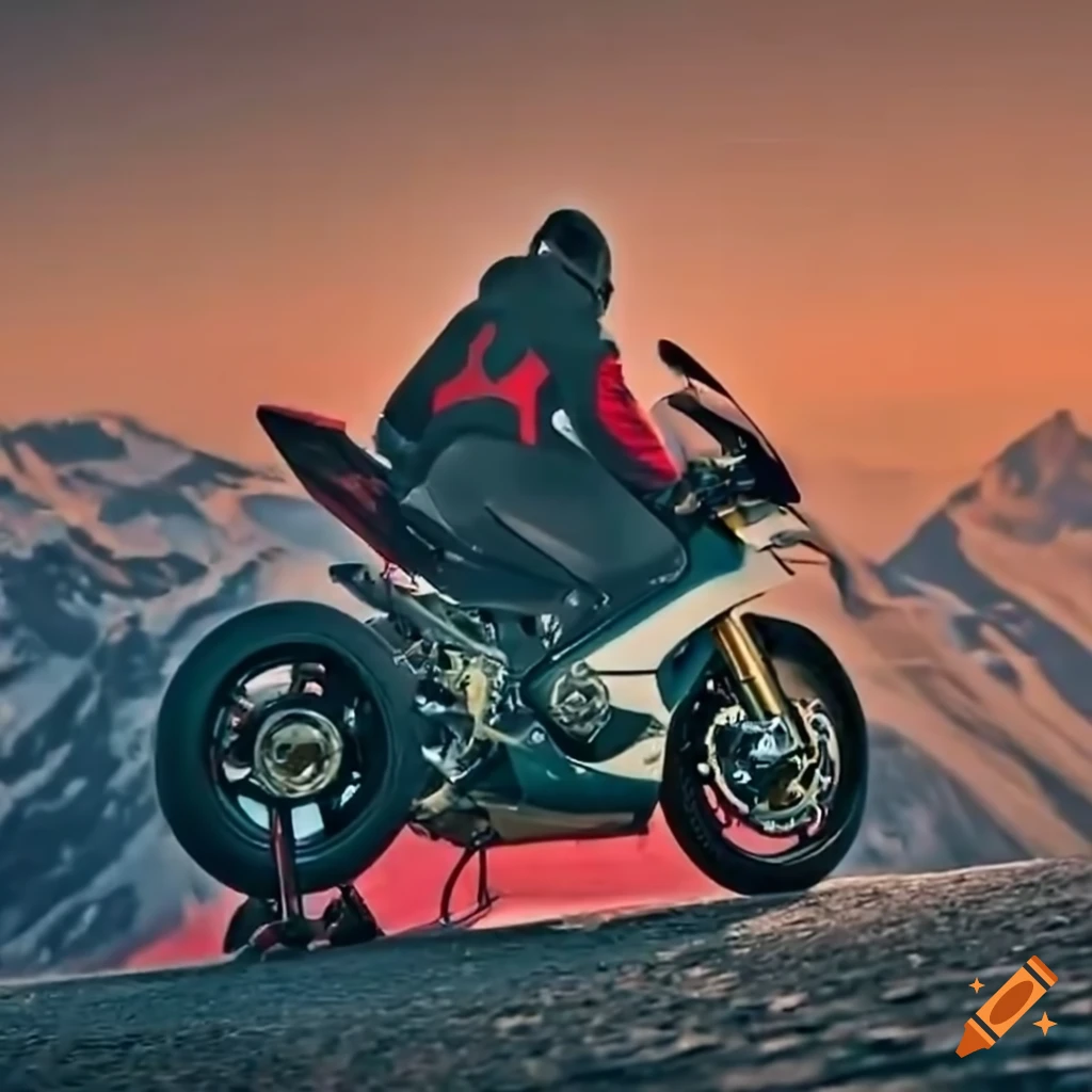 Motorbike rider cornering a u turn on a Ducati Panigale V4R on Craiyon