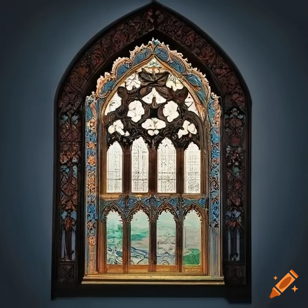 Intricate design of a gothic window with islamic and roccoco elements