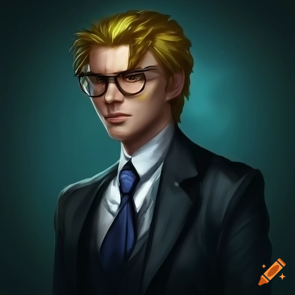 Fantasy portrait of a man with golden hair and glasses on Craiyon