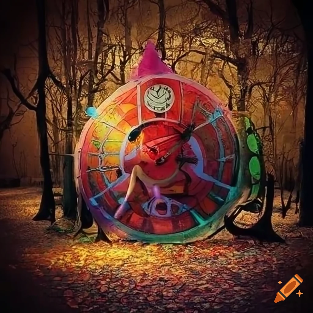 Surrealist circus park with graffiti and decorative fence on Craiyon