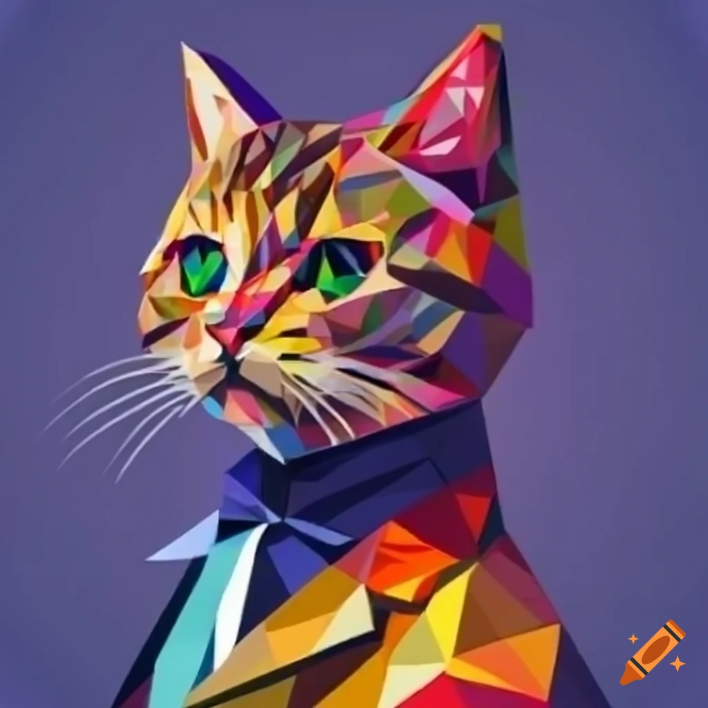 Low poly cat in a suit on Craiyon