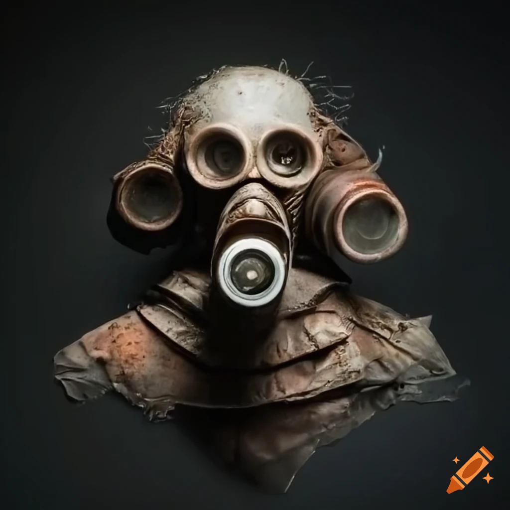 Sculpture of a humanoid made from license plate, rusty nail, telephone ...