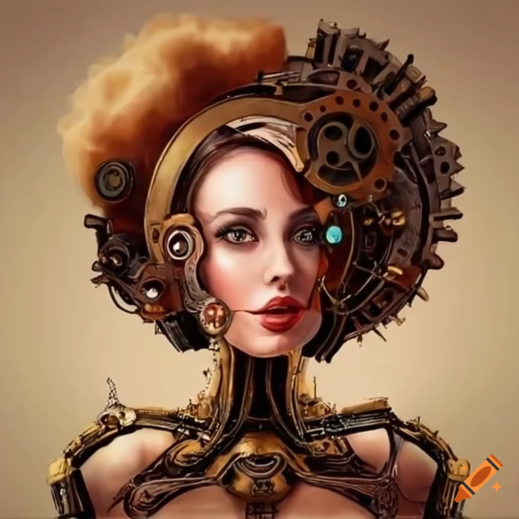 Woman with a steampunk robotic body on Craiyon