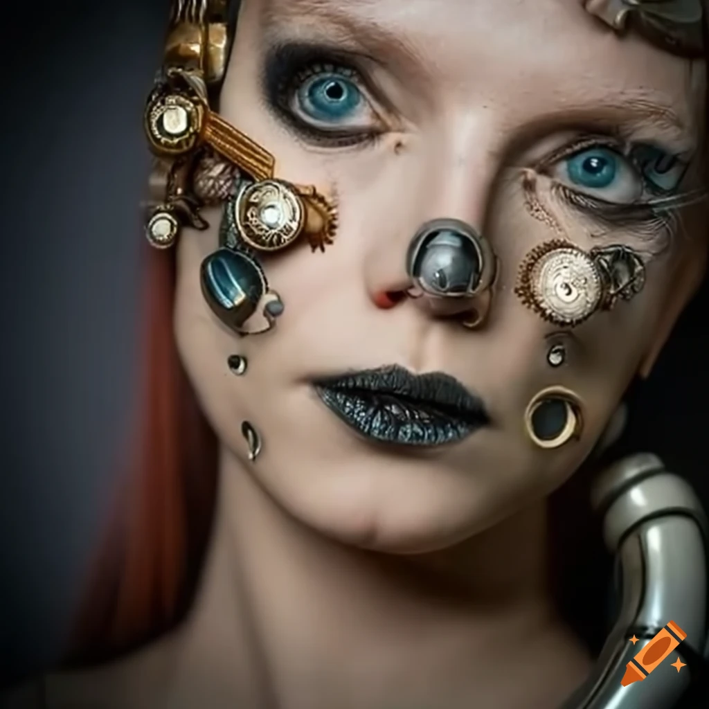 Woman with a steampunk robotic body on Craiyon