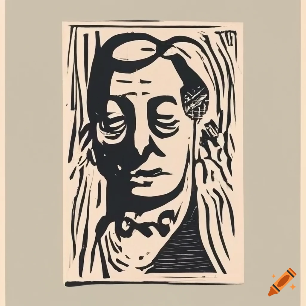 Lino print style illustration of people in the workplace on Craiyon