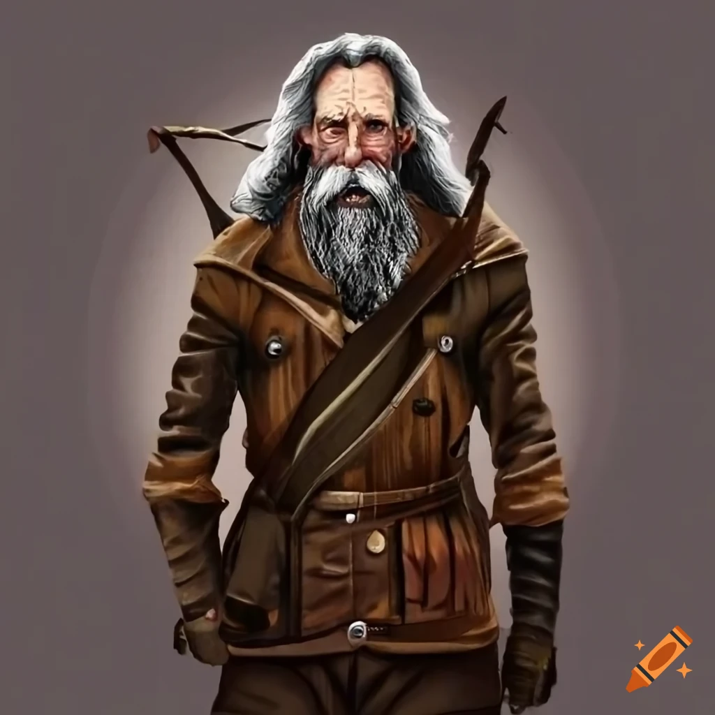 Image of an old hunter with a beard and bow on Craiyon
