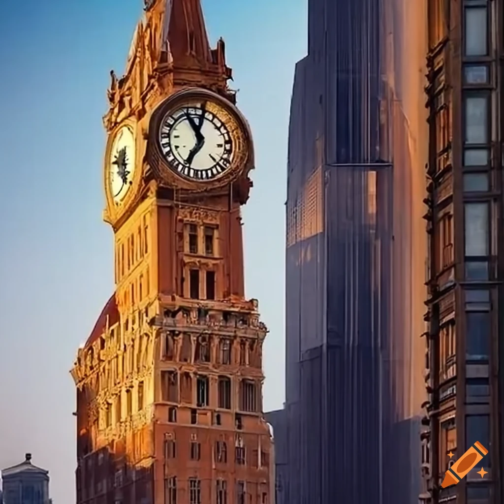 Impressive vintage clock tower skyscraper on Craiyon