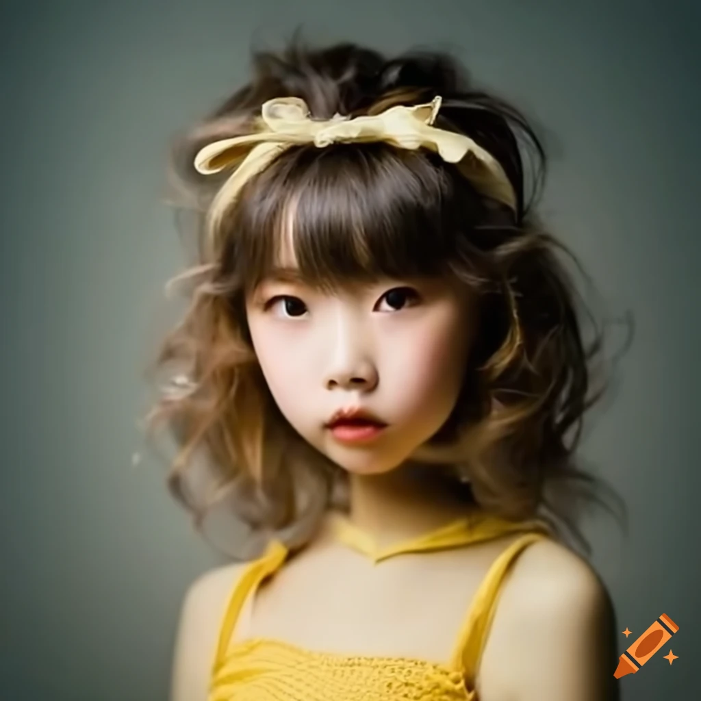 Elegant japanese girl in a yellow ruffly dress on Craiyon