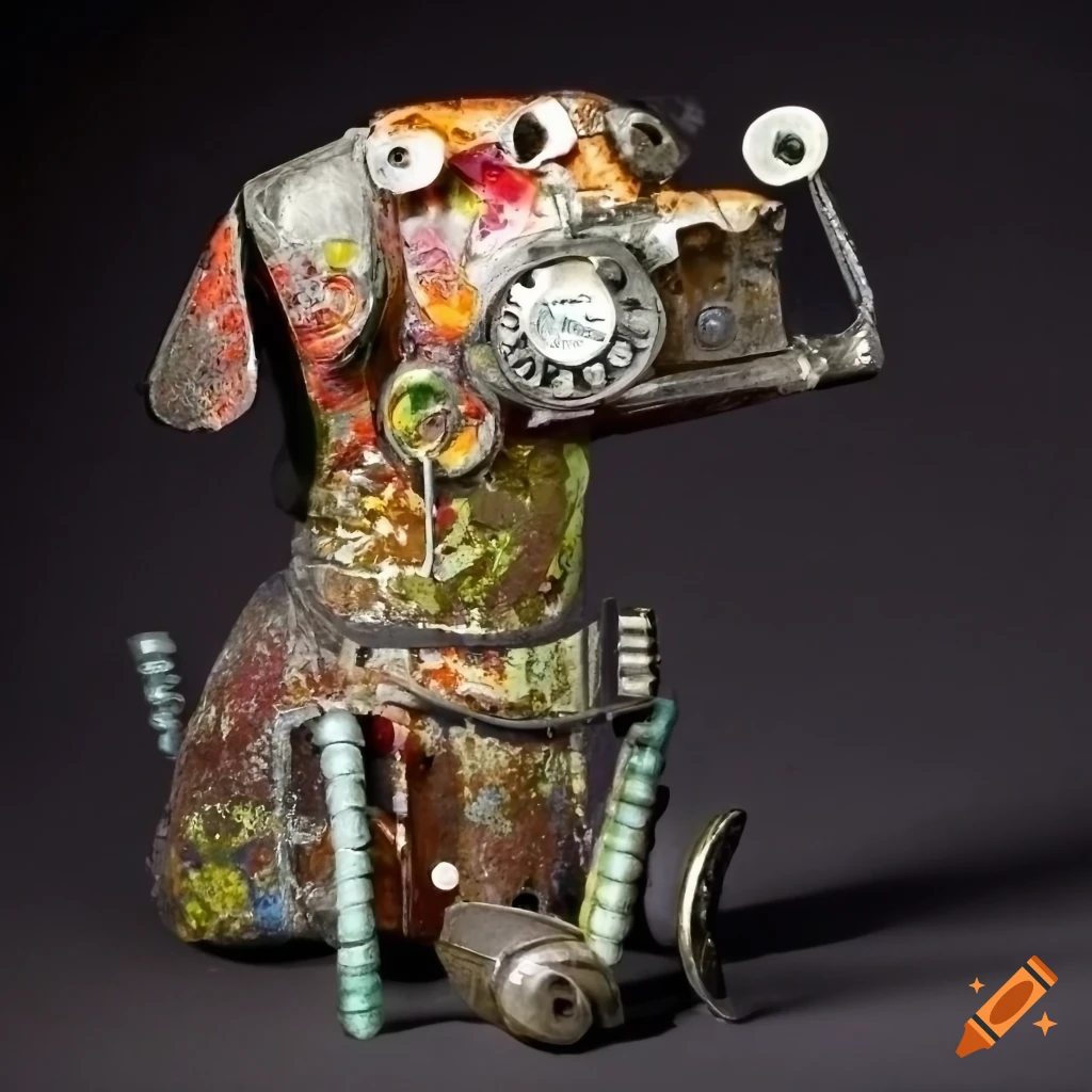 Sculpture of a Labrador dog made from recycled materials on Craiyon