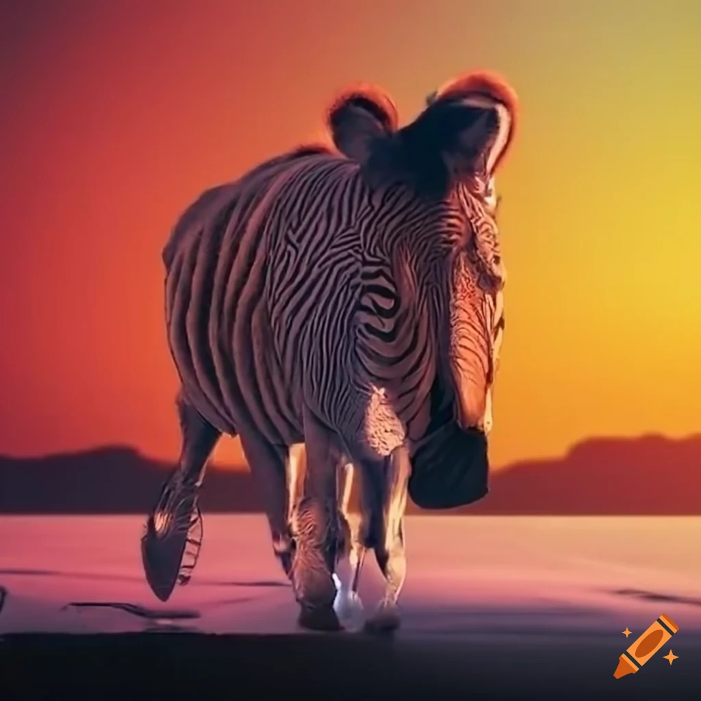 Zebra drinking from a river