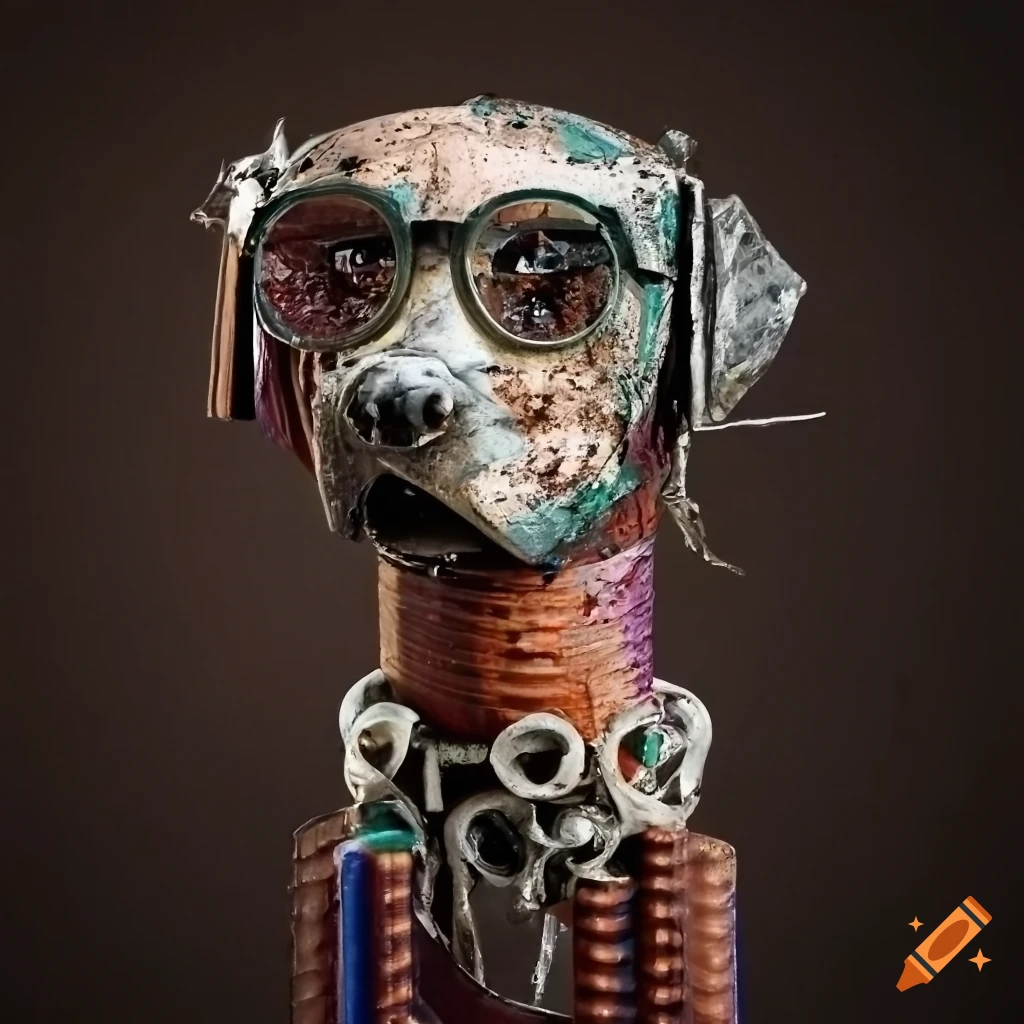 Sculpture of a Labrador dog made from recycled materials on Craiyon