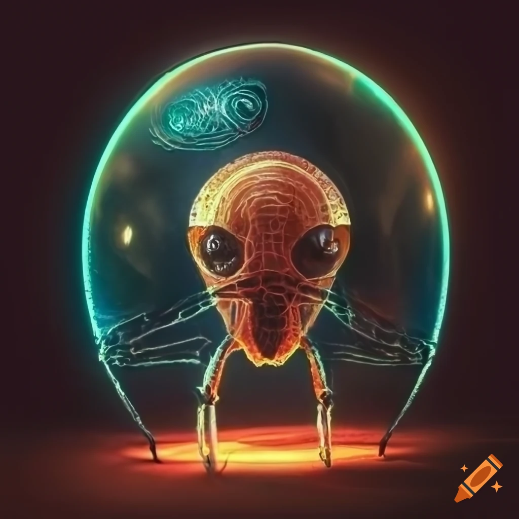 Surrealist alien spaceship in a computer lab