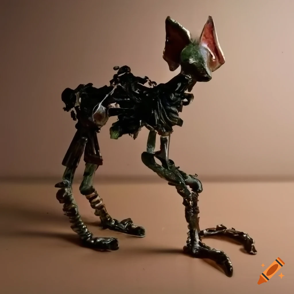 Recycled object sculpture of a dog alien hybrid