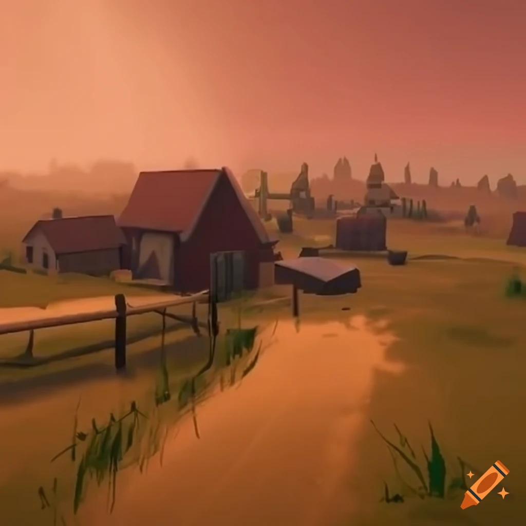 Rural farmland inspired by team fortress 2 on Craiyon