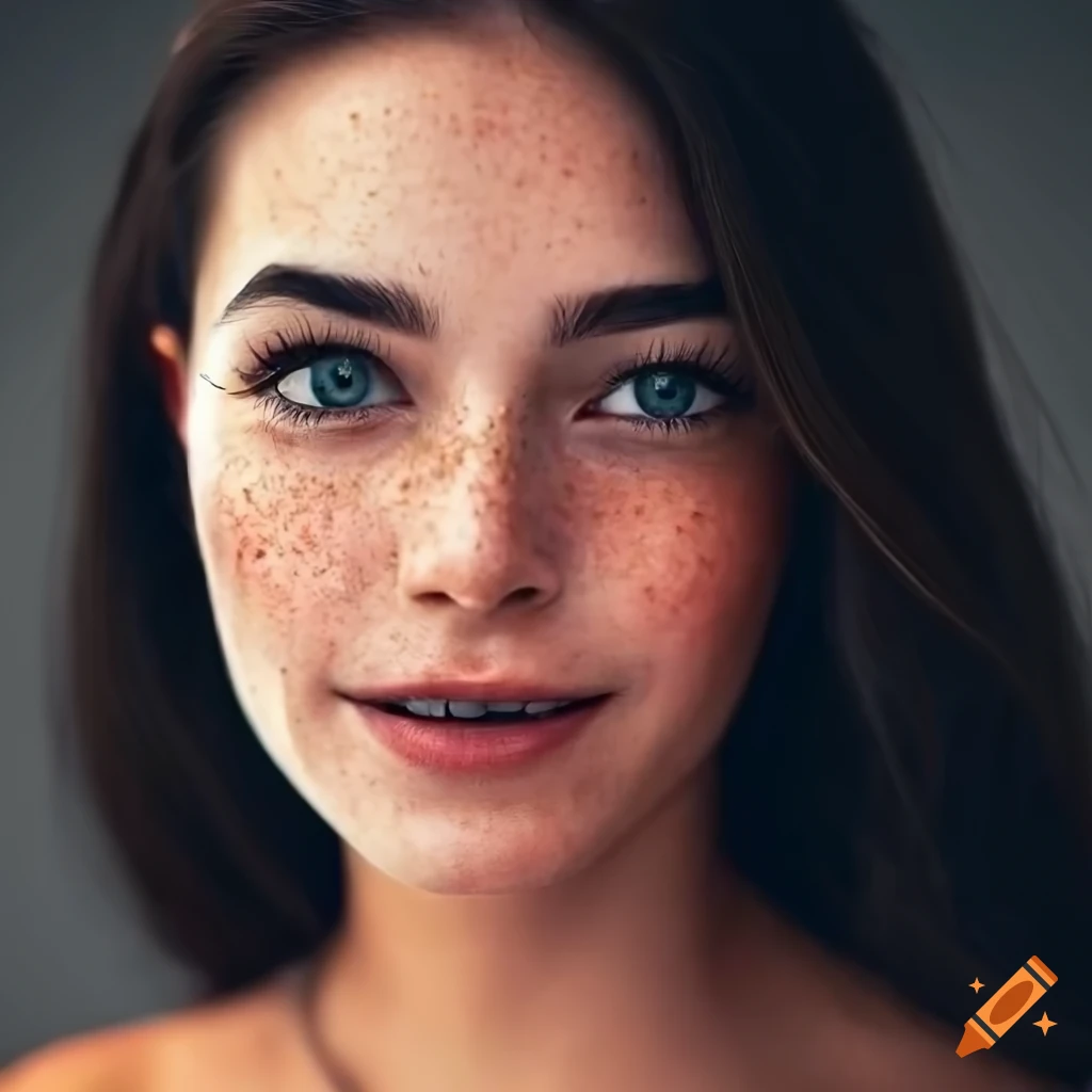 Portrait Of A Beautiful Young Woman With Freckles