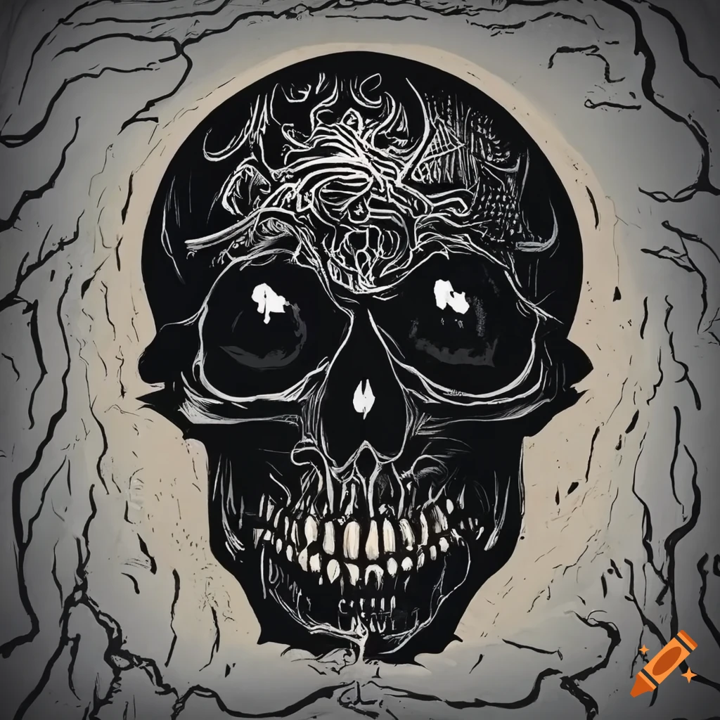 Woodcut of a skull with jack nicholson's face on Craiyon