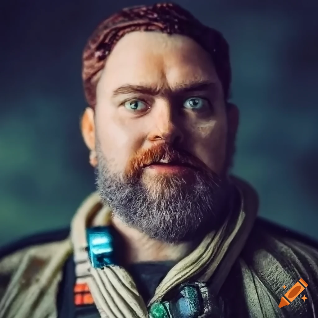 Cosplay of an overweight space pilot in a cockpit as ron swanson on Craiyon
