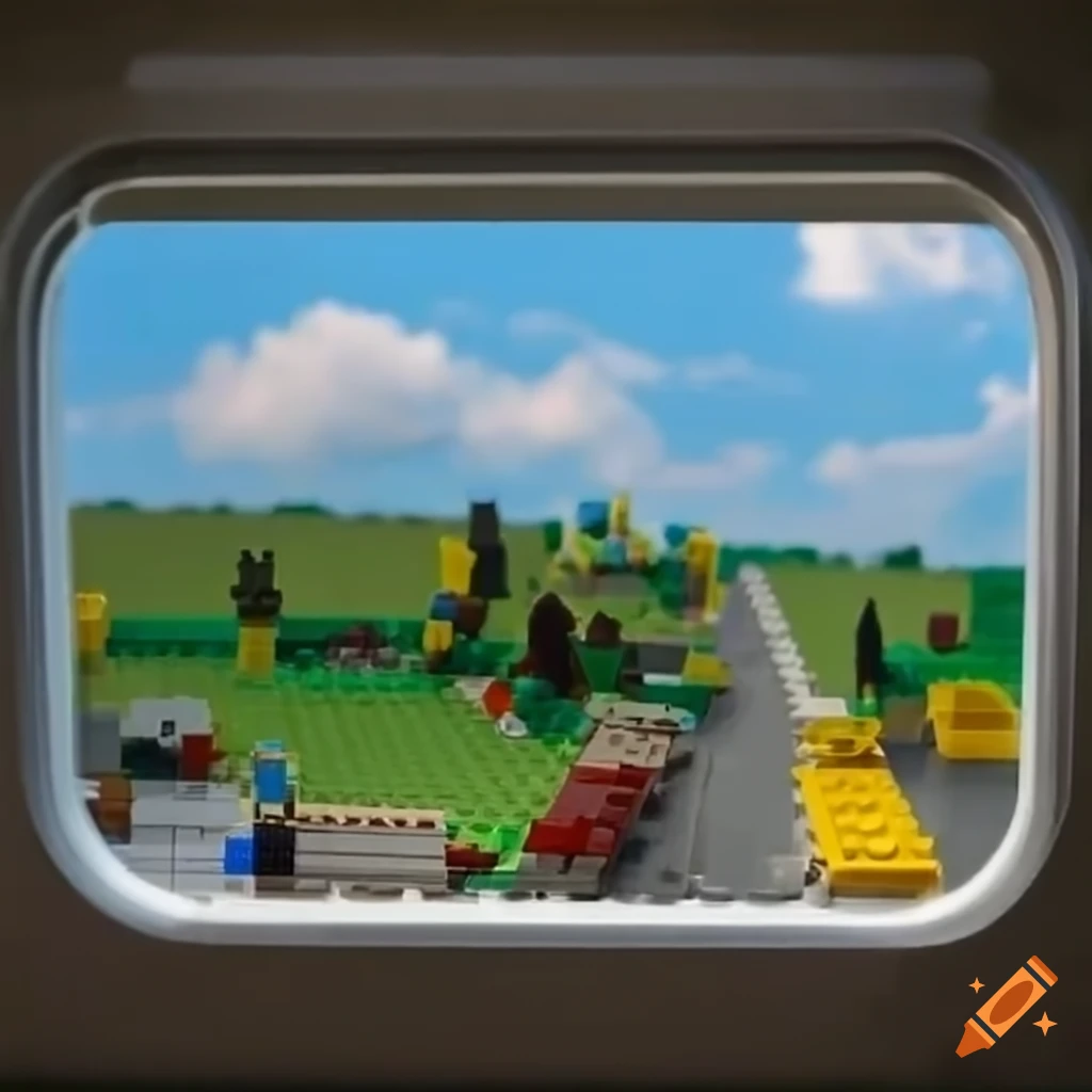 Countryside view from a lego bus window on Craiyon