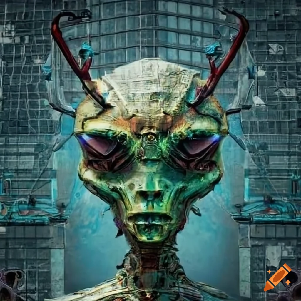 Surrealist insect alien spaceship with computer windows on Craiyon