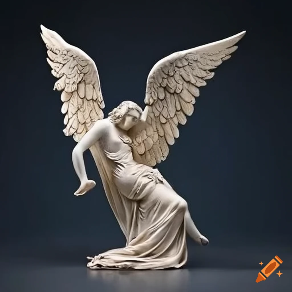 Detailed sculpture of a falling angel on Craiyon