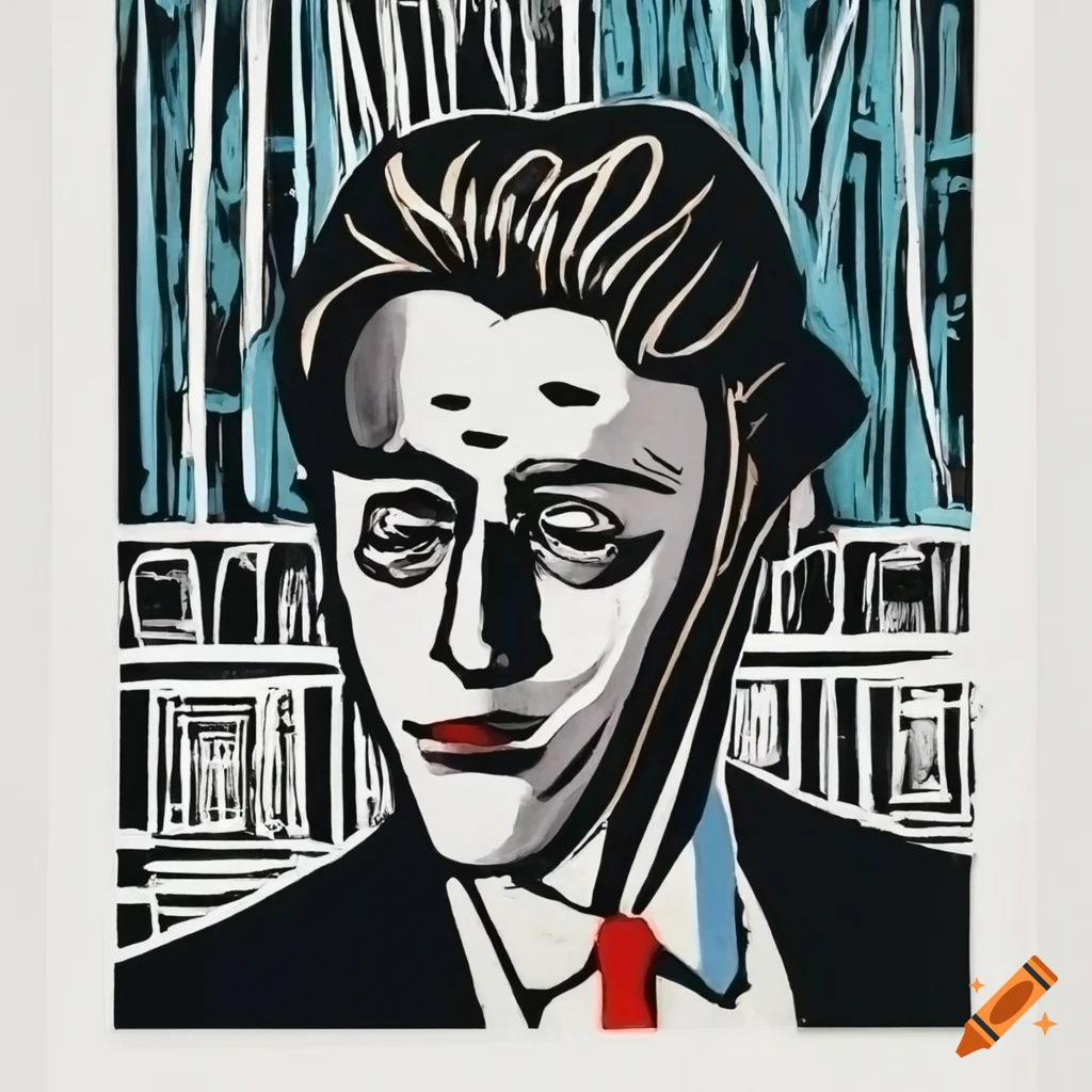 Colorful linocut illustration of people in a workplace on Craiyon