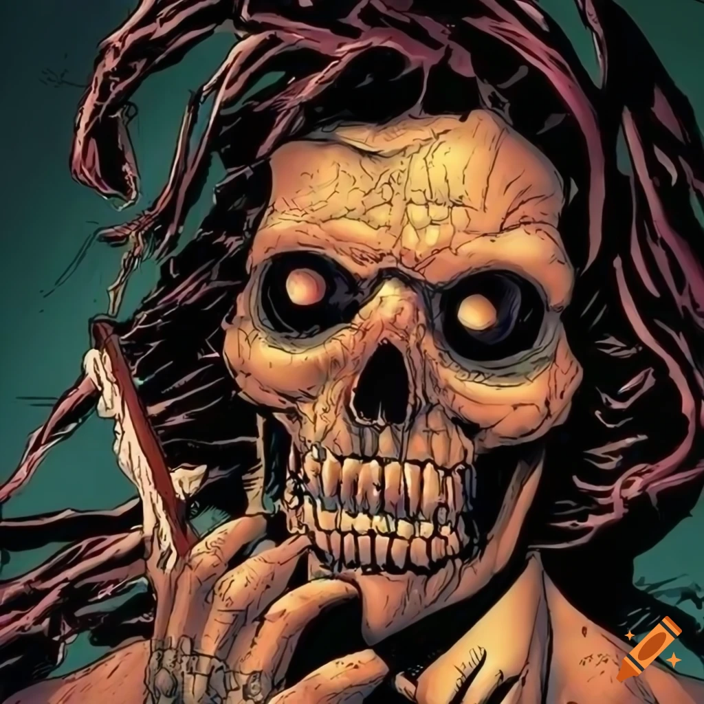 80s horror comic cover with a skull on Craiyon