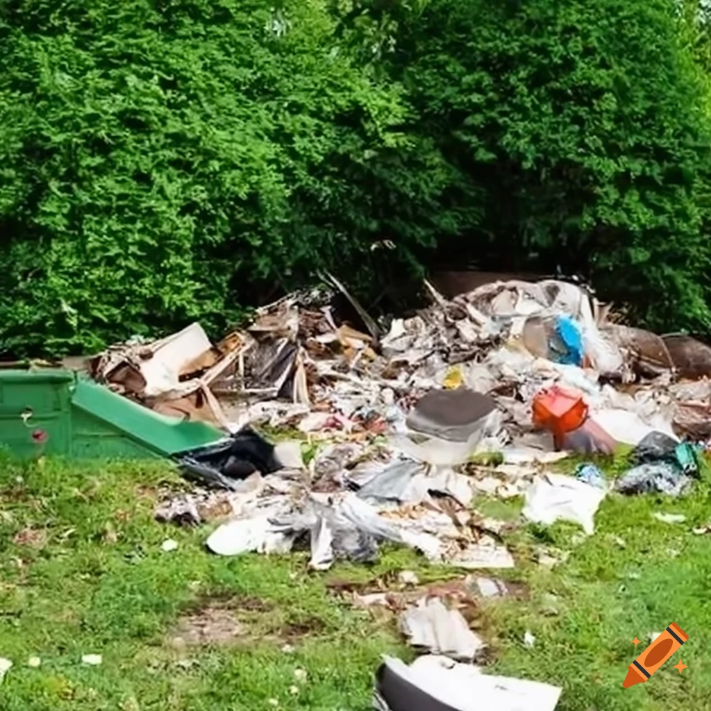 Yard filled with garbage and debris on Craiyon