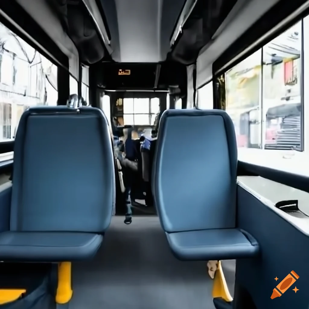 View of a bus driver seat from a dash cam