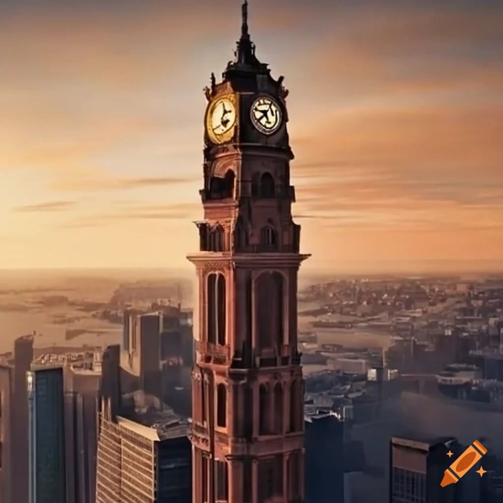 Impressive vintage clock tower skyscraper on Craiyon