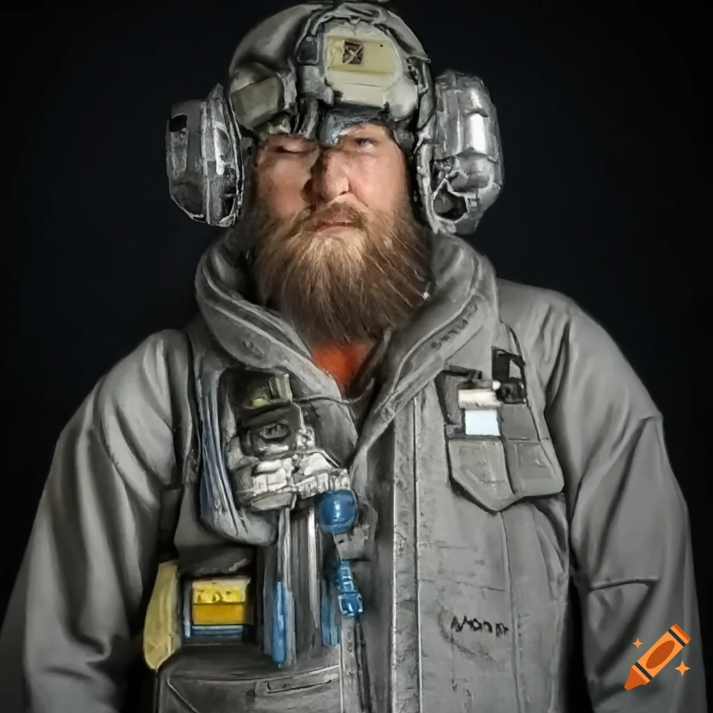 Portrait of a bearded battletech pilot