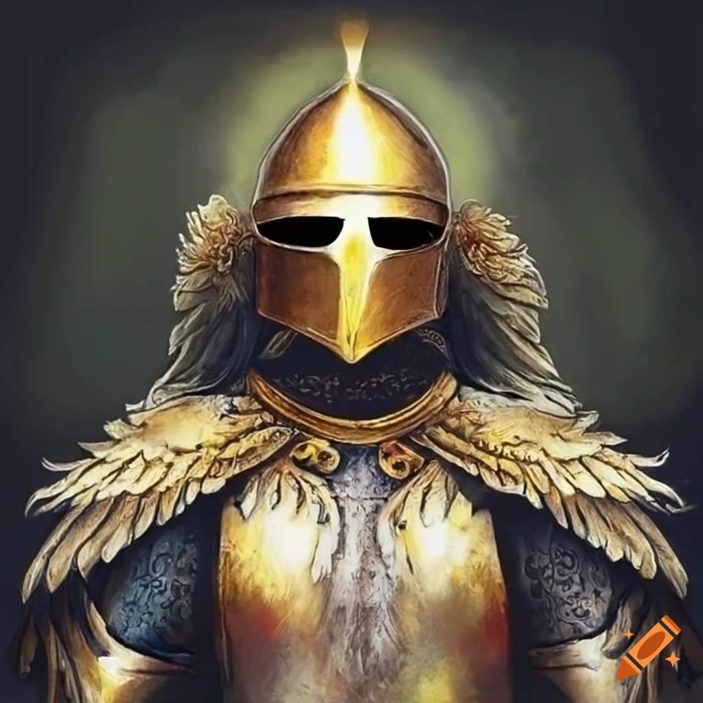 Elegant angel with golden helmet