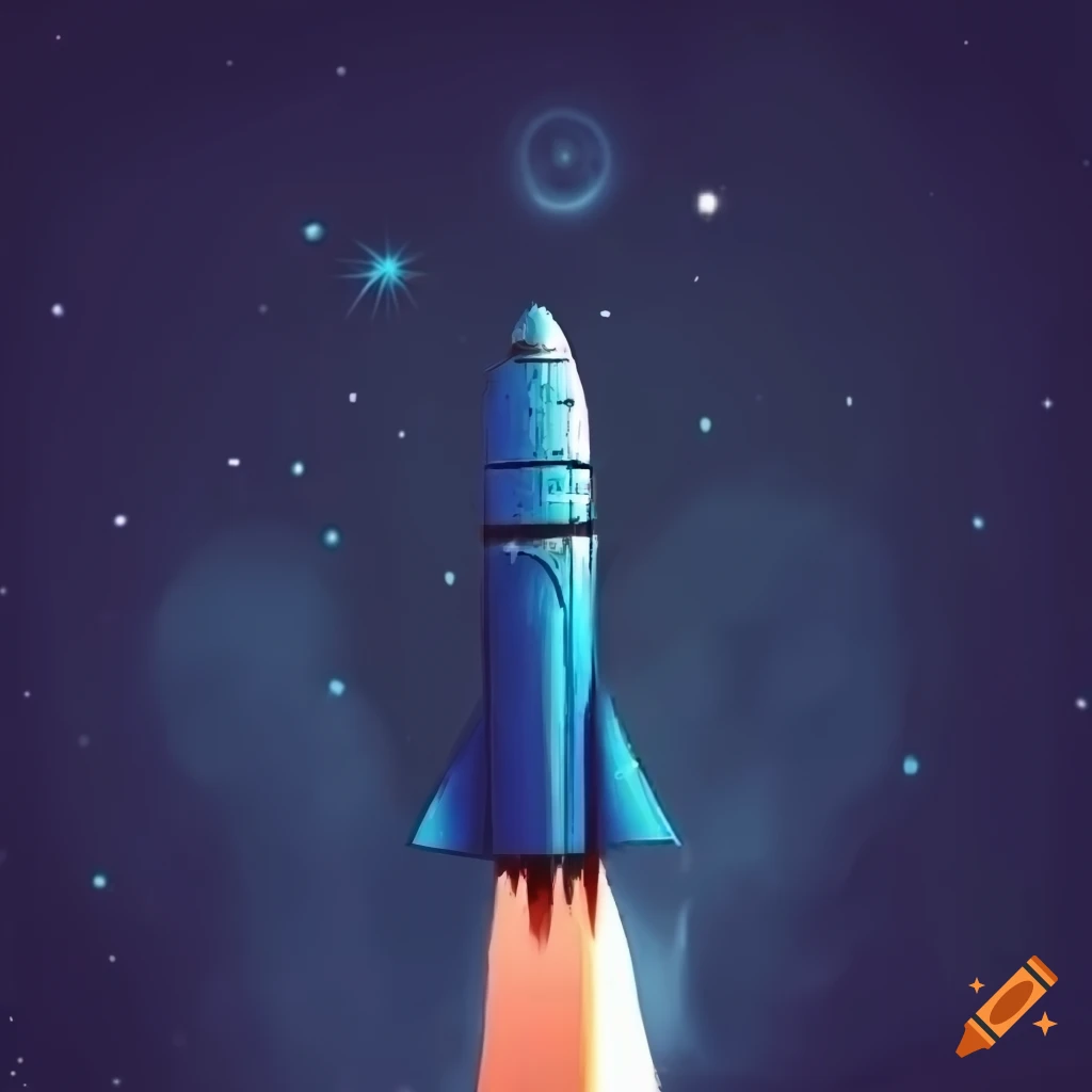 Blue retro-style space rocket