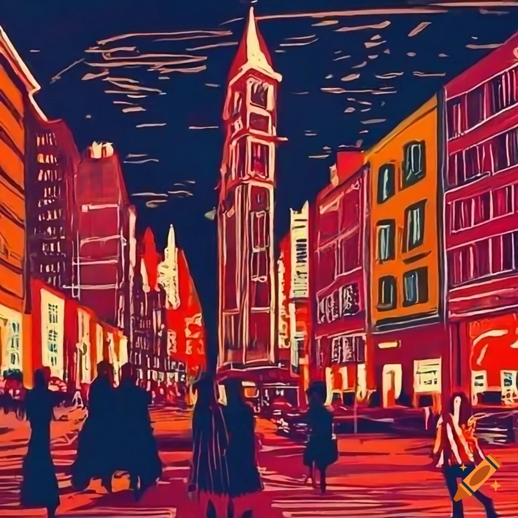 Old prague street linocut on Craiyon