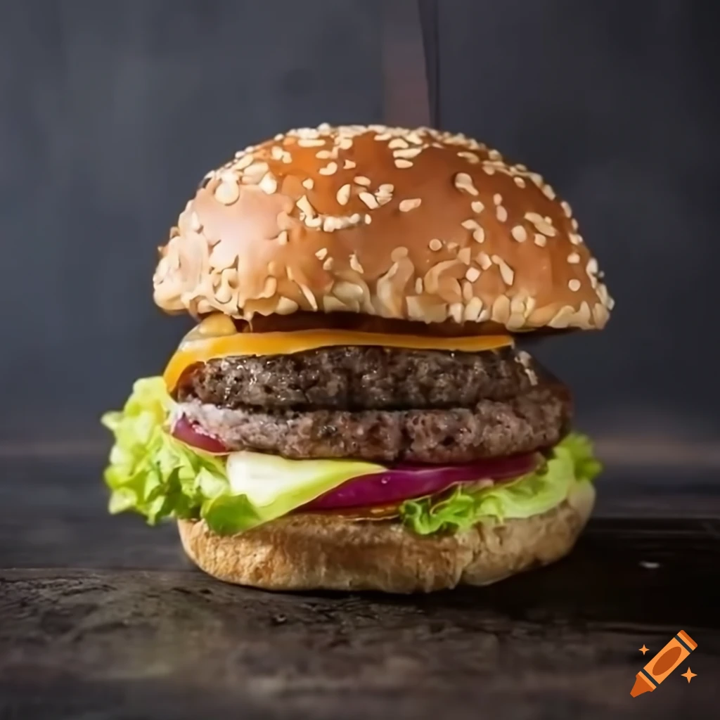 Hamburger with lemon ice cream and an apple on a table on Craiyon