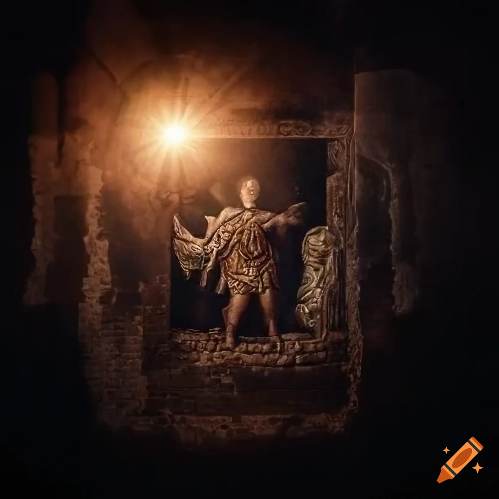 Ancient mosaic depicting a battle with a colossus on Craiyon