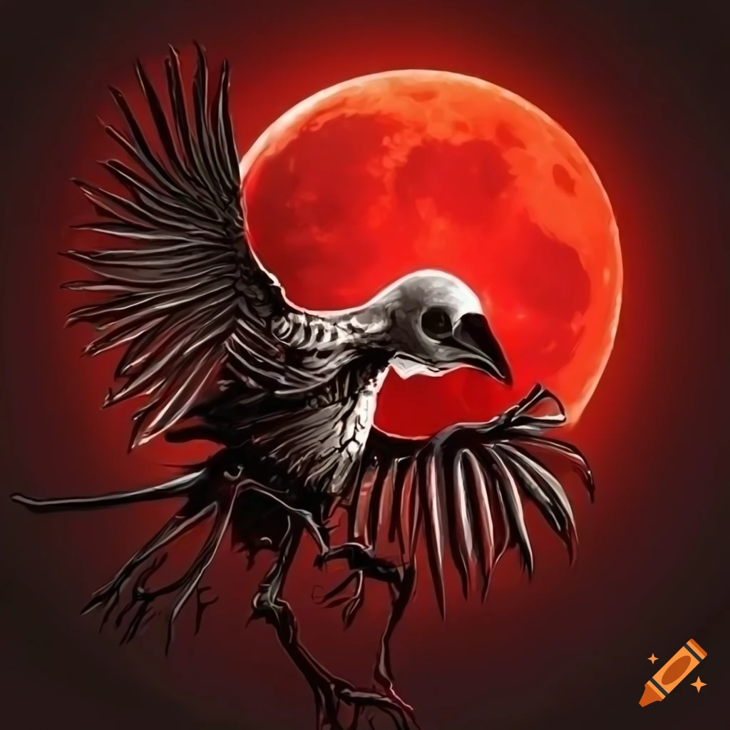 2 ravens circling a blood moon on Craiyon