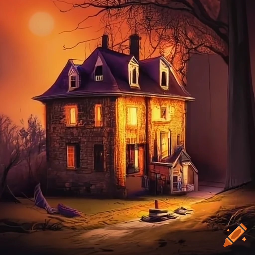 Halloween-themed house scene