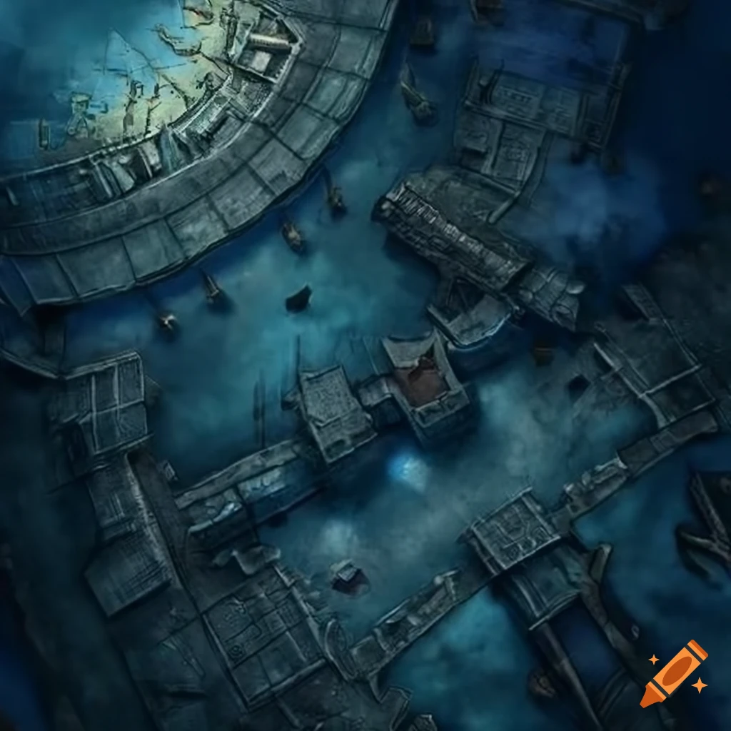 Detailed battle map with dark blue floor on Craiyon