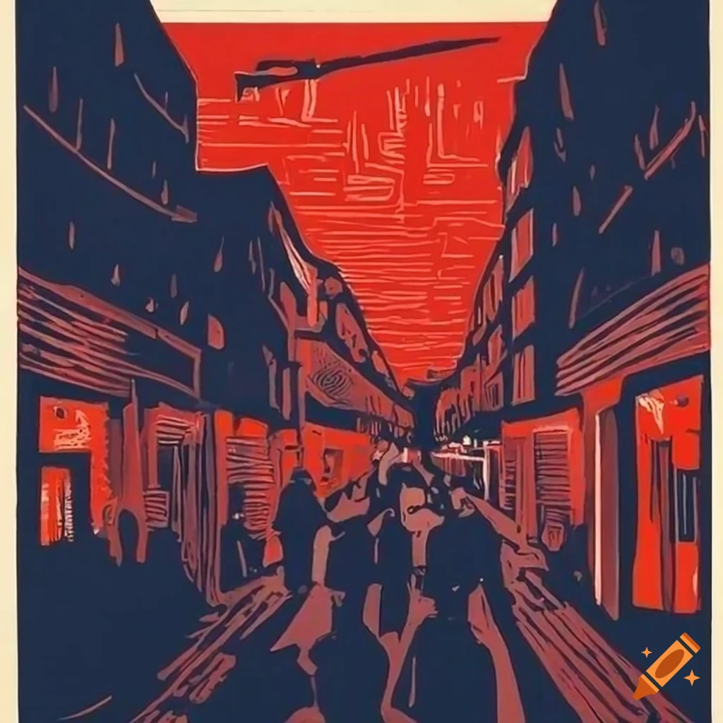 Old prague street linocut on Craiyon