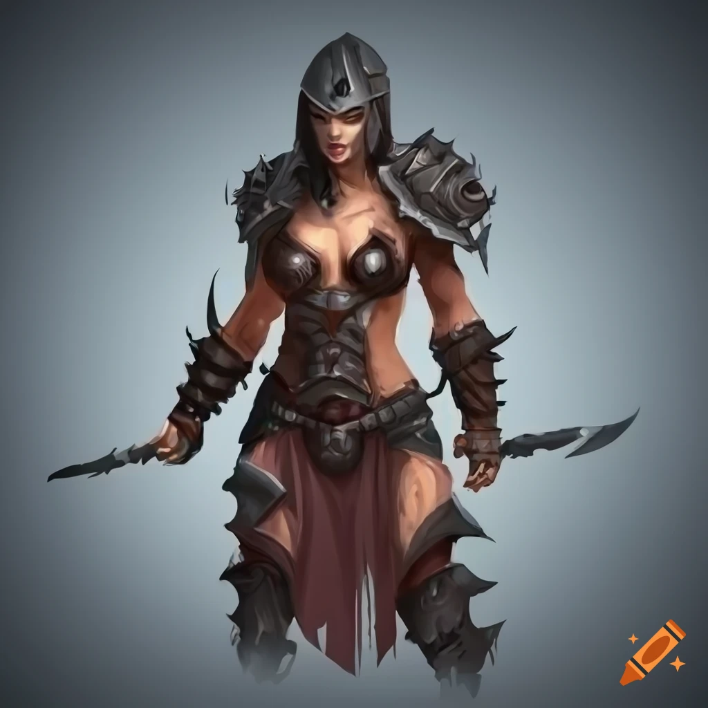 Powerful female gladiator in tribal armor on Craiyon